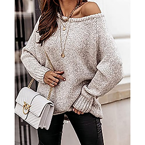 BTFBM Women Casual Long Sleeve Fall Sweaters Crew Neck Solid Color Soft Ribbed Knitted Oversized Pullover Loose Fit Jumper(Solid Apricot, Large)