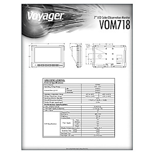 Voyager VOM718 7" LCD Color Backup Rear View Vehicle Observation Monitor w/ 3 Camera Inputs, Video for up to 3 Cameras (Cameras Sold Separately), NTSC/PAL Compatible, 12V - 24V Compatible