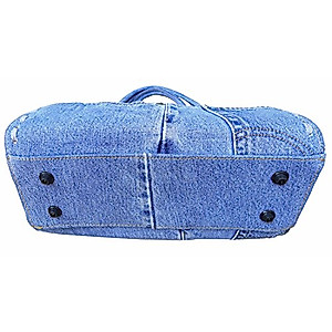 Upcycling Blue Denim Jean Large Capacity Doctor Style with Hand Stitching Edge Top Handle Satchel Structured Handbag for Women