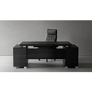 Zuri Furniture 79" Modern Ford Executive Desk with Filing Cabinets - Black Oak