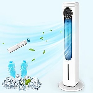 Evaporative Air Cooler Air Conditioner Portable with Remote Control, 50 Degree Oscillation, 3 Speeds & Adjustable Modes, 15 Hour Timer with Ice Packs for Home Office School Outdoor
