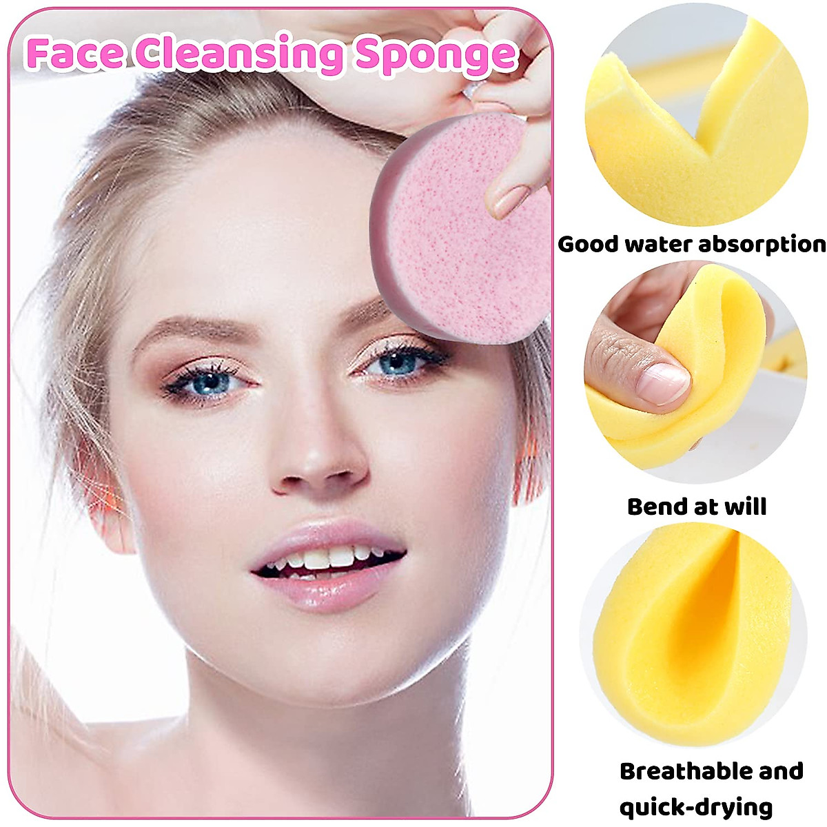 120 PCS Exfoliating Wash Round Face Sponge,Makeup Removal Sponge Pad,Cleansing Facial Sponges for Estheticians,Spa Face Cleansing