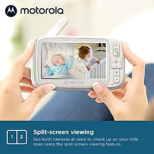 Motorola Baby Monitor VM75 - Indoor Video with 2 Cameras, 480x272p, 1000ft Range 2.4 GHz Wireless 5" Screen, 2-Way Audio, Remote Pan, Digital Tilt, Zoom, Room Temp, Lullabies, Night Vision