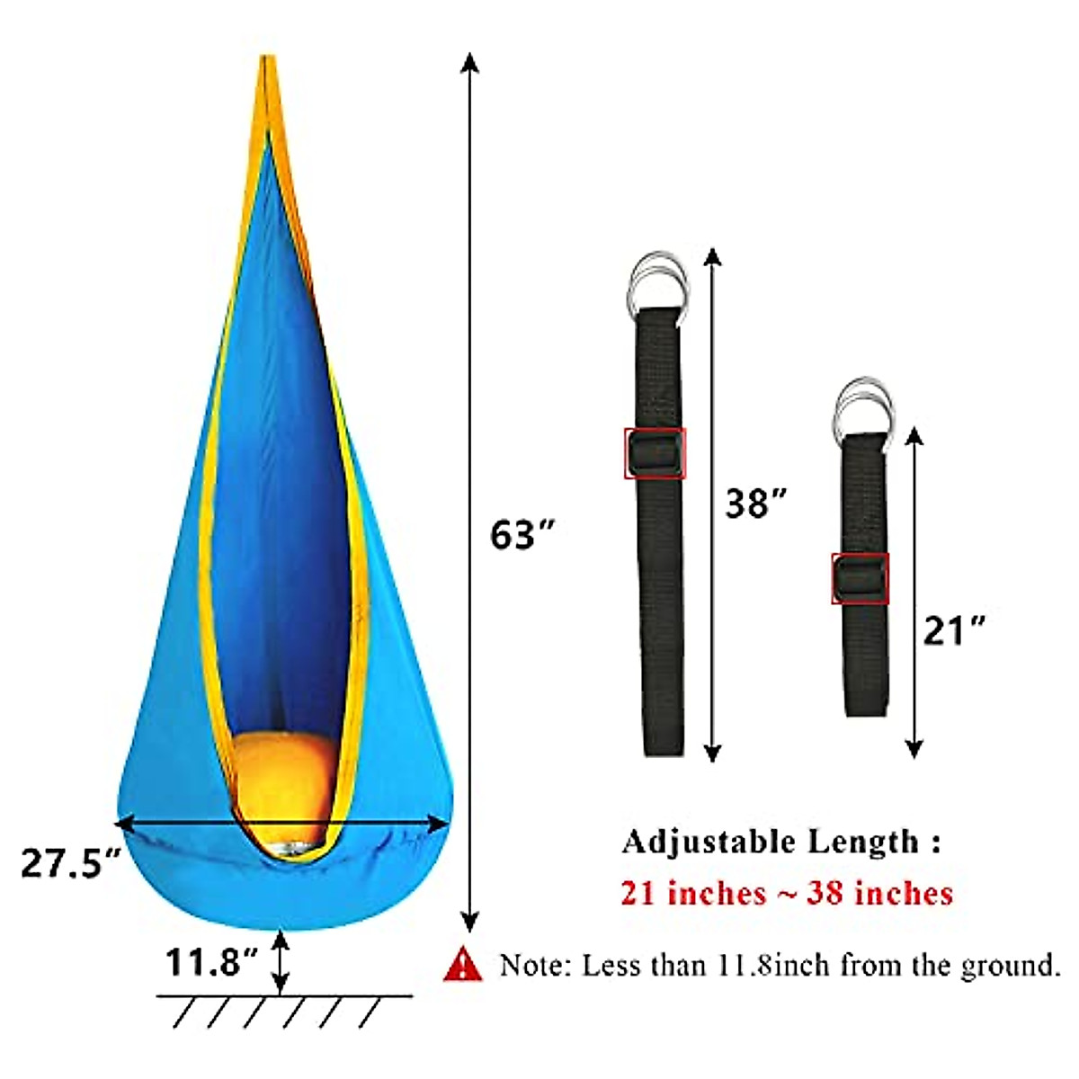 C-CHAIN Swing Pod Chair for Kids, Cotton Hammock Chair with Durable Air Cushion, Child Swing Seat Nest with Adjustable Rope, All Accessories Included (Blue)