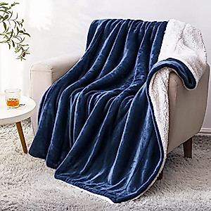 BEDELITE Sherpa Fleece Blanket Navy Blue Throw Blanket for Couch & Bed- 480GSM Thick Warm Winter Blankets, Super Soft & Cozy Fuzzy Blanket (50" X 60")