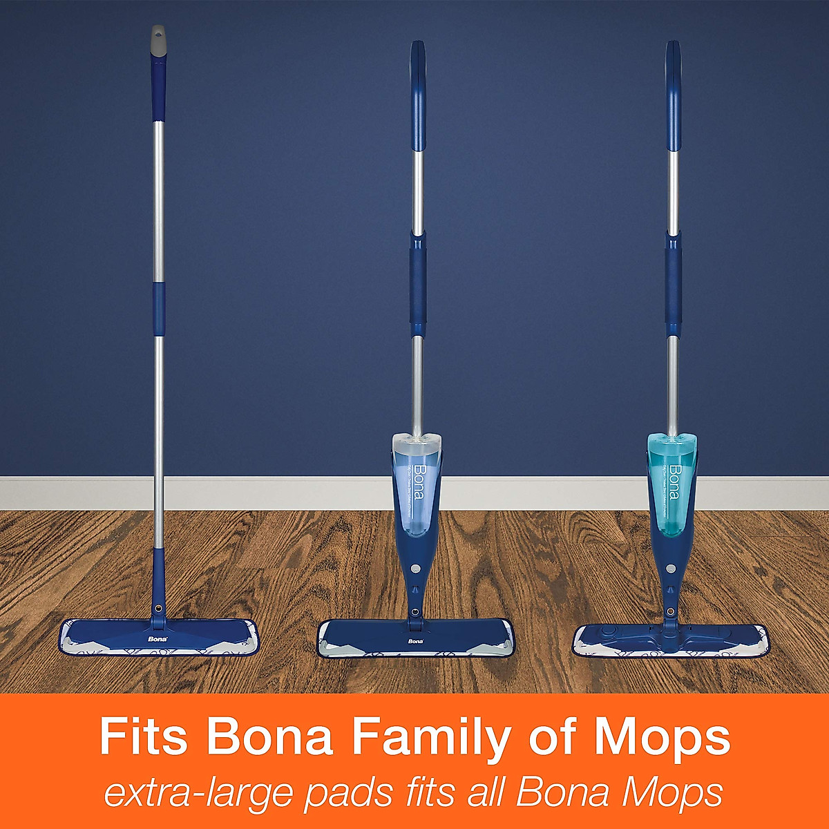 Bona Microfiber Pad 3-Pack includes Dusting, Cleaning, and Deep Cleaning Pad, for Hardwood and Multi-Surface Floors, fits Bona Family of Mops