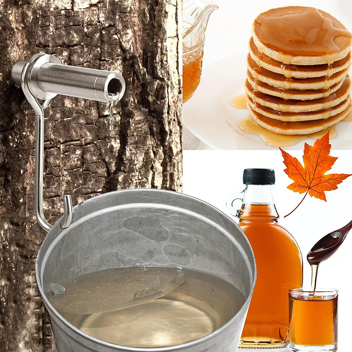 YEOSLL Maple Syrup Tapping Kit - Food-Grade Stainless Steel, PFOA-Free, Includes Maple Syrup Taps, Brush and Filters, 1-Set