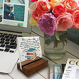 Book Quote Home Office Desk Decor Sign Inspirational Book Lover Gift Butterfly Acrylic With Wooden Stand Sign for Book Lover Cowoker Sister Women Friends Gift