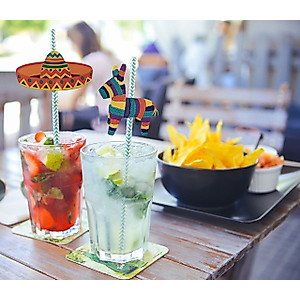 Fiesta Party Straws | Mexican Decorations | Final Fiesta Bachelorette Party Supplies | Set of 32, PRE-ASSEMBLED Paper Straws