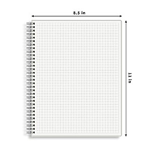 HULYTRAAT Large Graph Ruled Wirebound Spiral Notebook, 8.5 x 11 Inches, 1/4 Inch Grid (4 sq/in) Paper Pad, Premium 100gsm Ivory White Acid-Free Paper, 128 Squared/Grid Pages per Notebook (Pack of 2)
