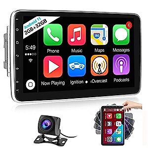 2022 Android 11 Rotating Touch Screen Car Stereo with Apple Carplay Android Auto, 10" Car Radio with Hi-Fi FM/RDS GPS WiFi Double Din Head Unit Support Bluetooth AHD Backup Camera(2+32)