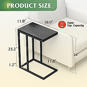 WLIVE Side Table, C Shaped End Table for Couch, Sofa and Bed, Large Desktop C Table for Living Room, Bedroom, Black