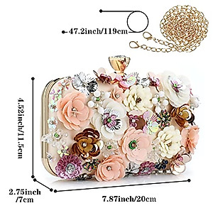Women's Floral Evening Clutch Bag with Flower Metal Rhinestones for Women Wedding Prom Party 3D Sequins Evening Handbag (Apricot)