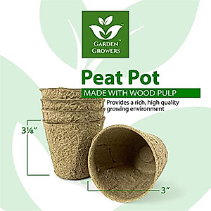 Garden Growers Seed Starter Pots – 3 Inch Biodegradable Peat Pods for Starting Flowers and Vegetables – Breathable and Absorbent for Aeration and Root Growth (60 Pots with 10 Bonus Plant Labels)