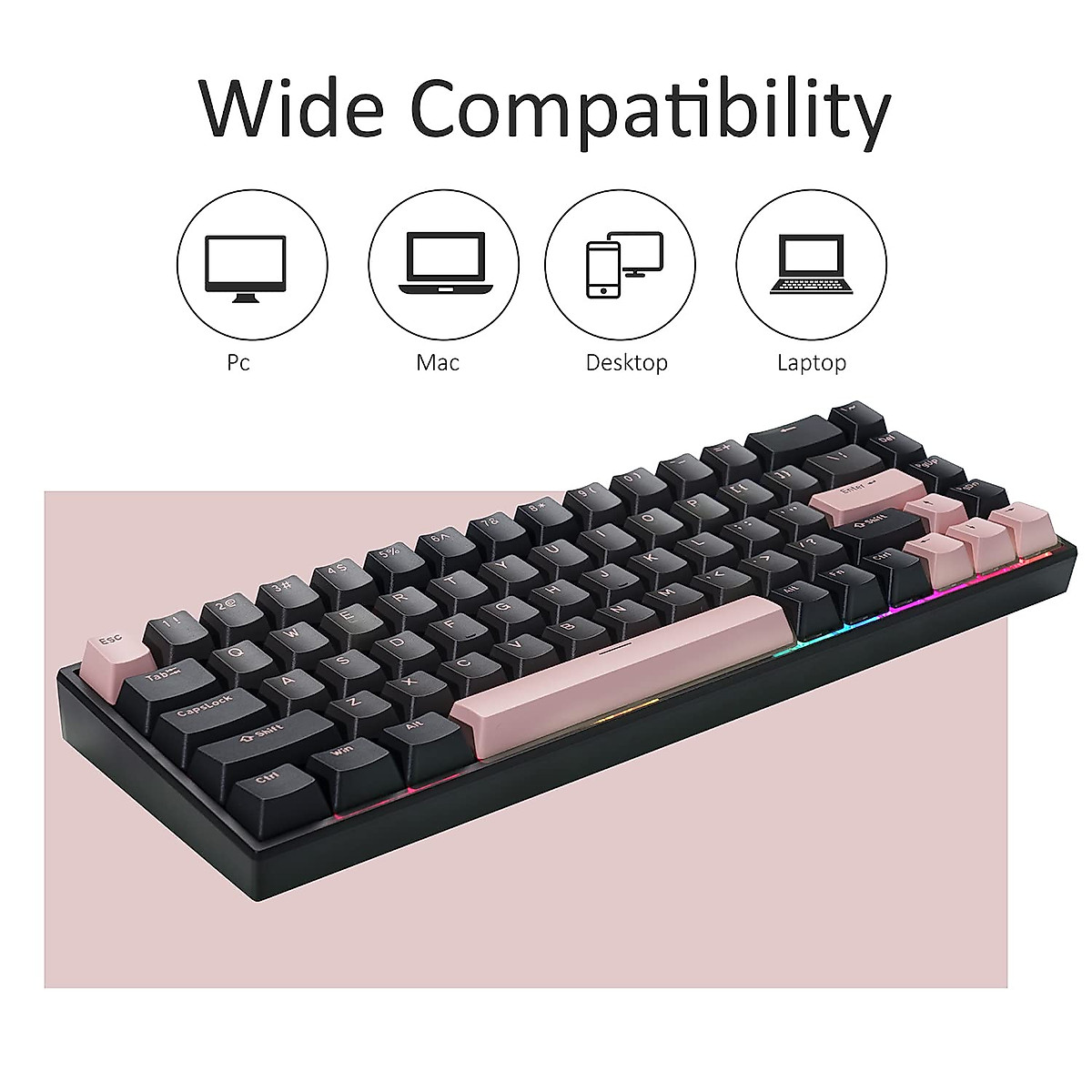 ONE METER 60 Percent Wireless Mechanical Gaming Keyboard, Portable Ultra-Compact 68 Keys Gaming Keyboard Hot Swappable Gateron G-pro switches with RGB Backlit and PBT keycaps