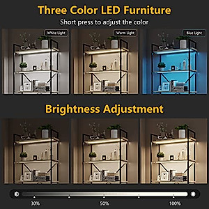 Vlsrka 5 Tier Industrial Bookshelf with 3 LED Lights,Tall Bookshelf Large Etagere Bookshelf Open Display Shelves Wood and Metal Standing Bookshelf Modern Bookcase Storage Shelving Unit for Home Office