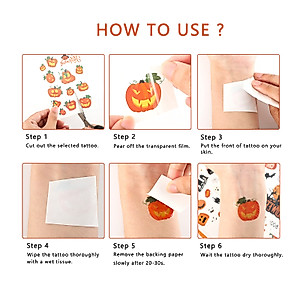 Whaline 270Pcs+ Halloween Temporary Tattoos 16 Sheet Waterproof Tattoo Stickers Pumpkin Witch Ghost Bat Tattoo Decals for Boy Girl Party Favors Trick or Treat Decoration Face Arm Body