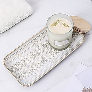 Rectangular Vanity Sink Tray for Bathroom Ceramic Kitchen Dreesser Tray with Emboss Pattern, Comestic Jewelry Dish Ring Holder Bathtub Organizer Dessert Plate Home Decor, Cream