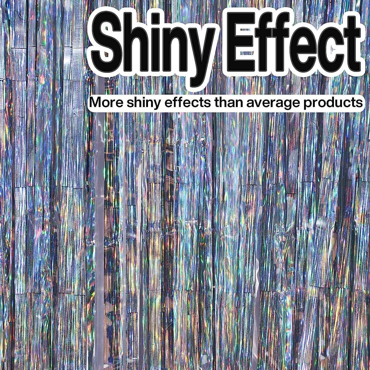 PartyWoo Foil Fringe Curtains Silver, 2 pcs 3.3x6.6 ft Silver Streamers, Fringe Backdrop, Tinsel Backdrop, Tinsel Curtain, Metallic Door Shimmer, Birthday Party Streamers, Christmas Decorations