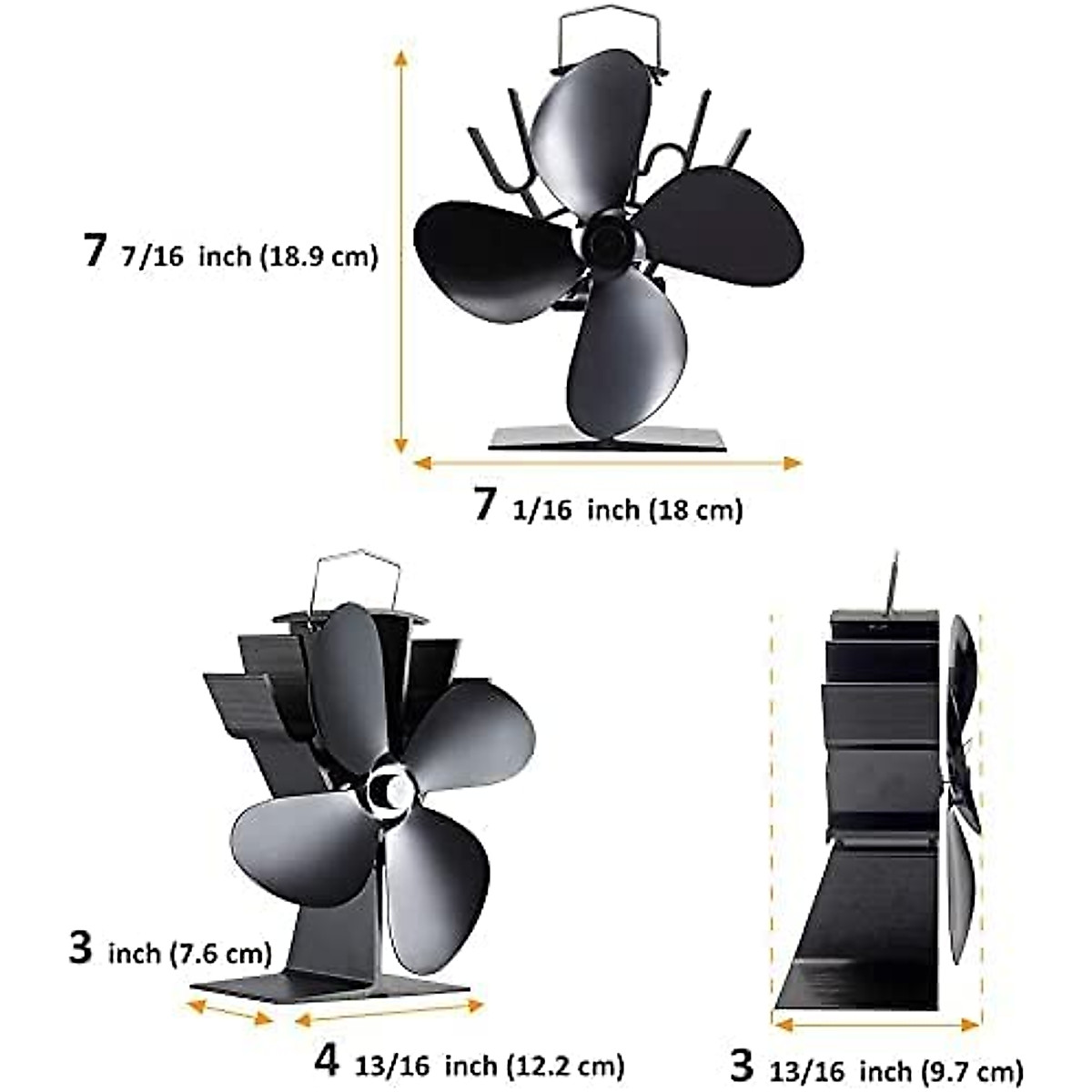 GALAFIRE 4-Blades Heat Powered Wood Stove Fan (for Wood/Log Burner/Fireplace) + Magnetic Stove Thermometer + Canvas Firewood Carrier Bag with Handles