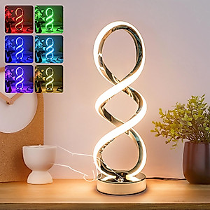 Adebime Modern Spiral RGB Table Lamp, Touch Dimmable Bedside Lamp, 7 Colors 10 Light Modes Spiral Design Table Lamp, Unique Nightstand Lamp for Living Room, Bedroom, Cool Lamps