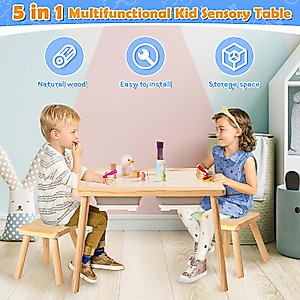 Purelax Children's Sensory Table with 2 Stool, Multifunction Toddler Play Sand Table Indoor Art Table Drawing Table for Kids, Toddler Sensory Table with 2 Storage Bin & 2 Stool