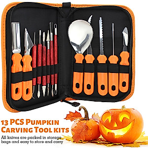 13 PCS Pumpkin Carving Tools Halloween Pumpkin Carving Kit, Pumpkin Professional Detail Sculpting Tools, Heavy Duty Stainless Steel Pumpkin Cutting Knife with Carrying Case for Halloween Party