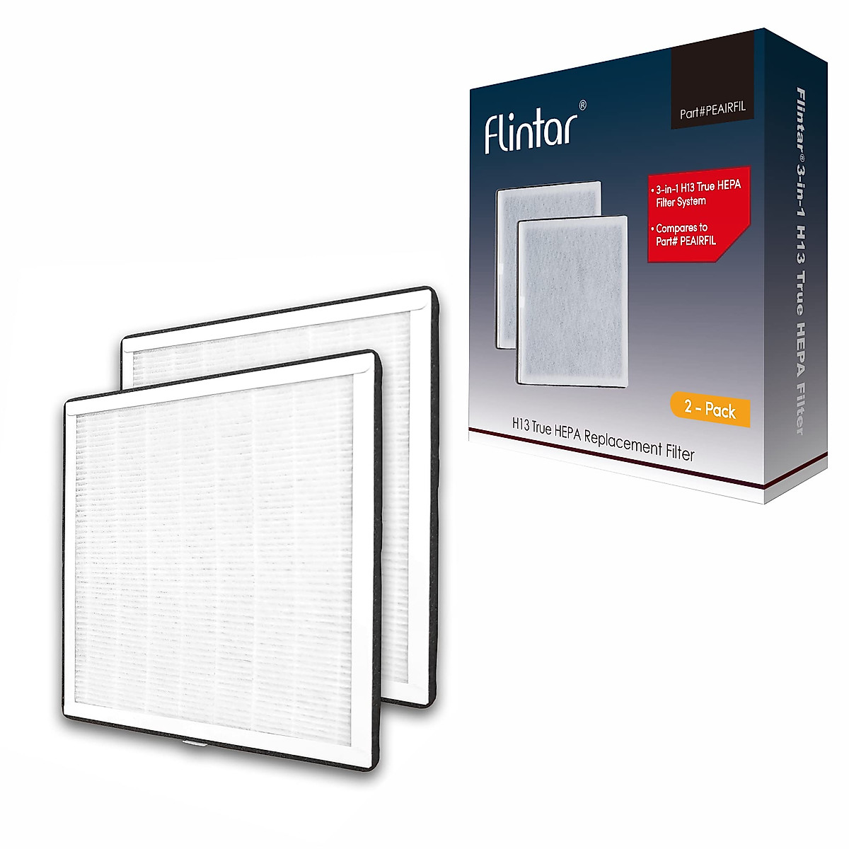 Flintar 3-in-1 H13 Grade True HEPA Replacement Filter, Compatible with Pure Enrichment PureZone Air Purifier PEAIRPLG (Not For Levoit Vital 100), 2-Pack