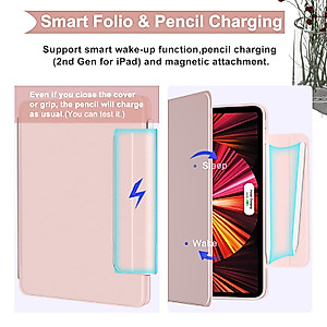 Case for iPad Pro 11 2022/2021/2020/2018 Gen 1st/2nd/3rd/4th,360 Rotatable with Powerful Magnet,2 in 1 Detachable Clear Case and Washable Semi-Silicone Protective Cover Smart Folio Support Pen Charger