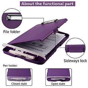 Clipboard a4 Clip File A4 Binder Storage Nursing Clipboard Plastic Side Opening Box Waterproof PVC Flip Material Document Writing Drawing Pad Clip Organizer File Board Note Office Conference(Purple)