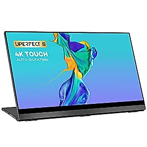 UPERFECT 4K Portable Monitor Touchscreen, S Gravity Sensor Automatic Rotate 15.6'' Slimmest 100% Adobe RGB 10-Point Touch UHD 2 USB C Monitor Bracket Integrated & Frameless Bezel Glass Laptop Display