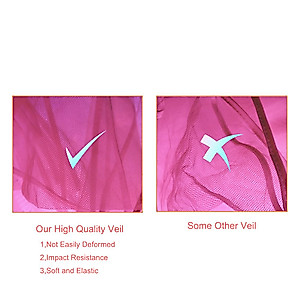 KUNG FU PARTY Hot Pink Double Ribbon Edge Center Cascade Bridal Wedding Veil with Comb & Bride To Be Satin Sash- Bachelorette Party Decorations Supplies