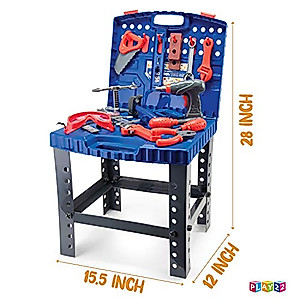 Play22 Kids Tool Set Bench 76 Pc - Toddler Tool Bench Set with Electronic Play Drill - STAM Educational Toy Pretend Play Construction Work Shop - Preschool Toy Gift for Kids Children Boys and Girls