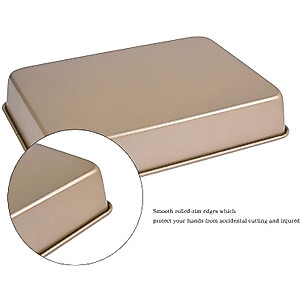 kitCom Nonstick Roasting Pan for Baking, 13.4x9.4x2.4 Inch, Heavy Duty Rectangular Baking Pan for Oven, Champagne Gold