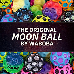 Waboba Moon Ball - Super High Bouncing Ball - Neon Coloured Indoor and Outdoor Ball Ages - Make Pop Sounds - Easy to Grip, Blue - (65 mm
