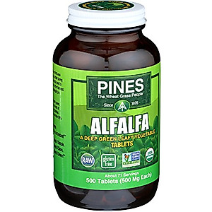 PINES Organic Alfalfa, 500 Count Tablets