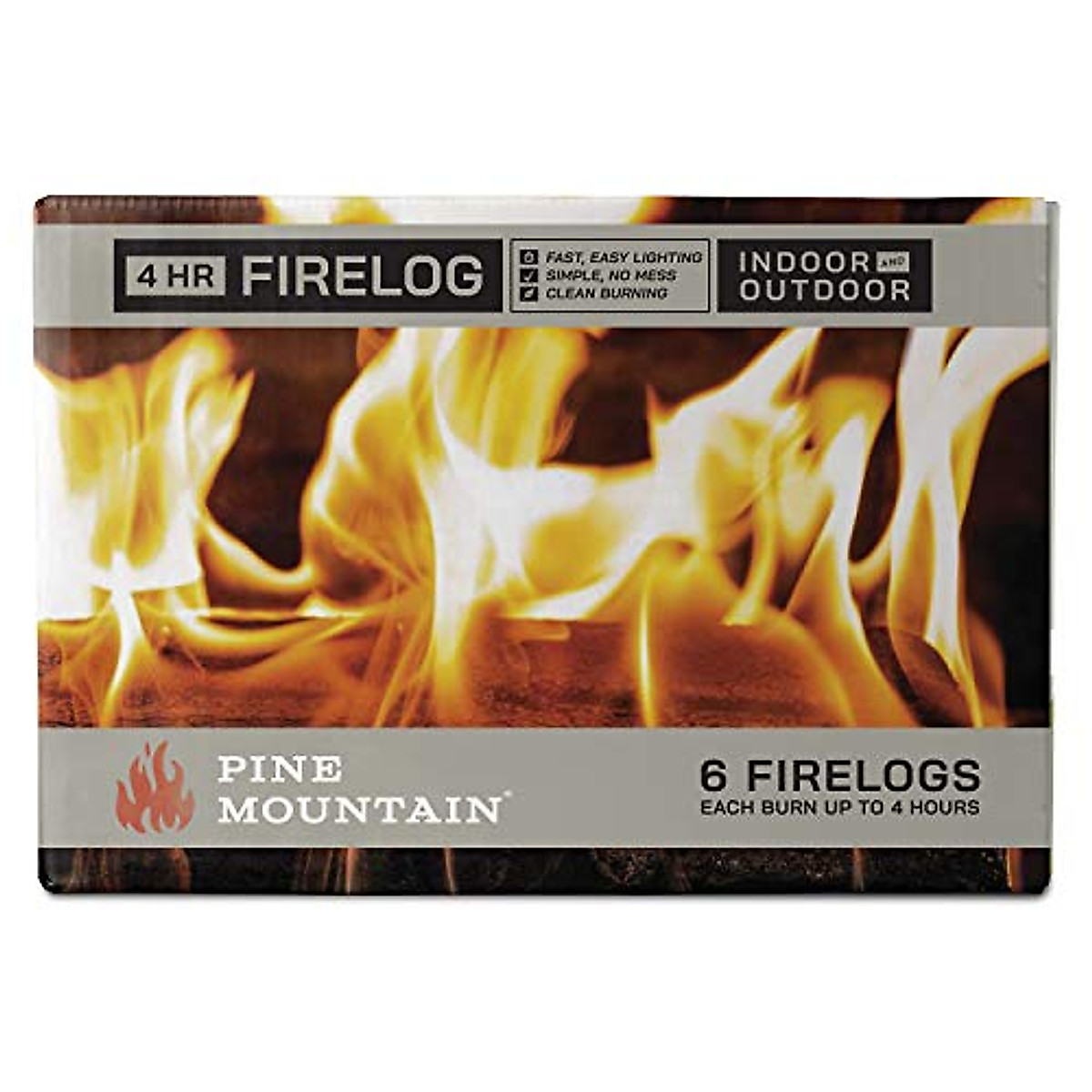 Pine Mountain Traditional 4-Hour Firelog, 6 Logs Long Burning Firelog for Campfire, Fireplace, Fire Pit, Indoor and Outdoor Use