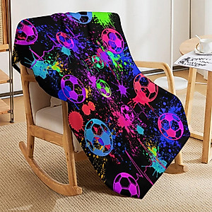 Soccer Throw Blanket - Soft Flannel Sports Soccer Blankets for Girls Boys Kids Soccer Lovers - Warm Soccer Throw Blankets for All Season Lap, Chair, Sofa - 50"x40"