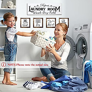 Yerliker Set of 5 Laundry Room Decor Farmhouse Laundry Room Wooden Sign Wash Fold Dry Repeat Signs Rustic Laundry Wall Art Prints Laundry Room Sign Decor for Home, Unframed