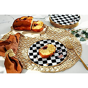 Glass Plate Set 7,8 Inch - Salad Plates | Dessert Plates - Lunch Plates - Small, Set of 6, Suitable for Snacks, Appetizer, Home, Party, Restaurant (Checkered (white-black))