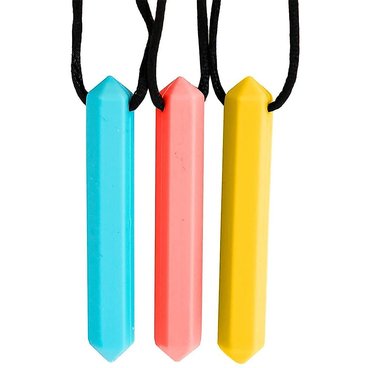 Tilcare Chew Chew Pencil Sensory Necklace 3 Set - Best for Kids or Adults That Like Biting or Have Autism – Perfectly Textured Silicone Chewy Toys - Chewing Pendant for Boys & Girls - Chew Necklaces