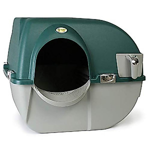 Omega Paw VMRA20-1-PR Premium Roll 'N Clean Self Cleaning Litter Box with Integrated Litter Step and Unique Sifting Grill, Large, Forest Green