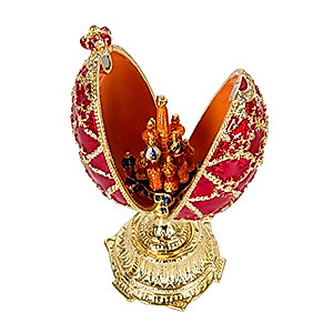 QIFU Hand Painted Enameled Faberge Egg Style Decorative Hinged Jewelry Trinket Box Unique Gift For Home Decor