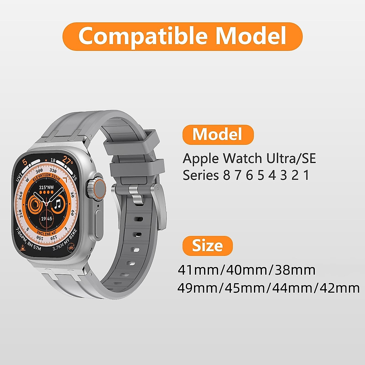 Sport Liquid Silicone Rubber Band with Stainless Steel Adapter for Apple Watch Ultra 49mm 45mm 44mm 42mm for Men, Durable Replacement Strap for iWatch Ultra, AP Rubber Watch Band for Watch Ultra 2 SE 9 8 7 6 5 4 3 2 1