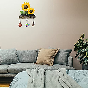 Yardwe Wall Mounted Floating Rack Hook Sunflower Entry Keychain Hanger for Entrance Coat Scarves Purses Bag Storage Organizer