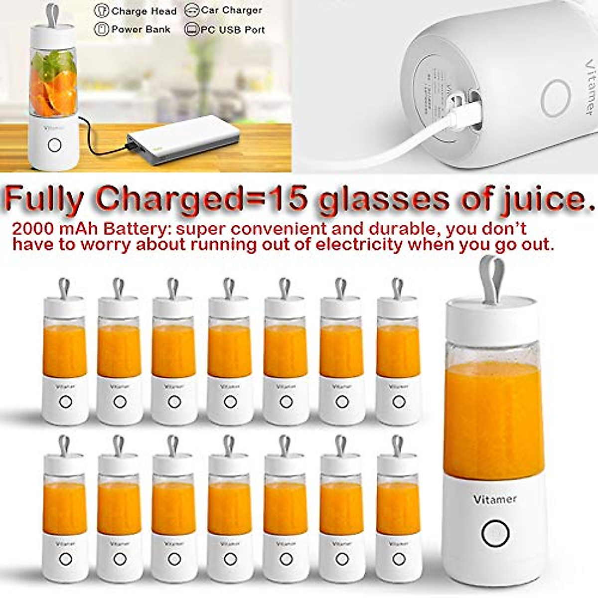 LLLJJJ Portable Blender, Mini Blender with USB Charging Function, Mini Blending Juicer for Fruits and Milkshakes, can Squeeze Juice in 45s, Suitable for Family, Travel, Outdoor, Micro Blender(1 PCS)