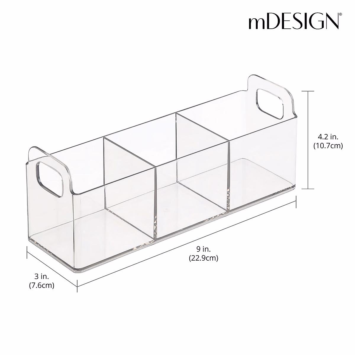 mDesign Plastic Condiment Organizer and Tea Bag Holder - 9" Long Kitchen Pantry/Countertop Storage Caddy - Divided Chip, Snack, Granola, Oatmeal Packet Holder - Lumiere Collection - 2 Pack - Clear