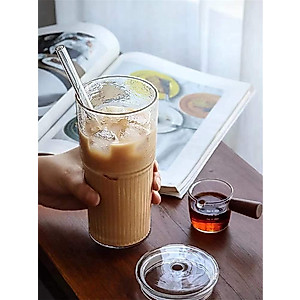 RENYIH 10 Pcs Reusable Glass Drinking Straws,9''x10 mm Clear Glass Straws for Beverages Milkshakes, Tea, Juice,Set of 5 Straight and 5 Bent with 2 Cleaning Brushes -Dishwasher Safe