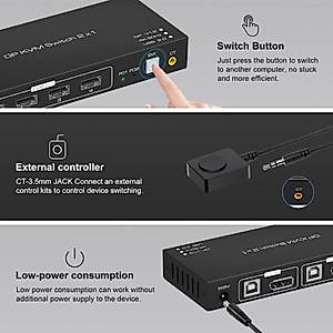 KVM Switch DisplayPort 2 Port 4K 60Hz USB2.0 DP 1.2 for DP KVM Switches 2 PC 1 Monitor Switch Support Wire-Desktop Controller Including 2 USB2.0 Cable