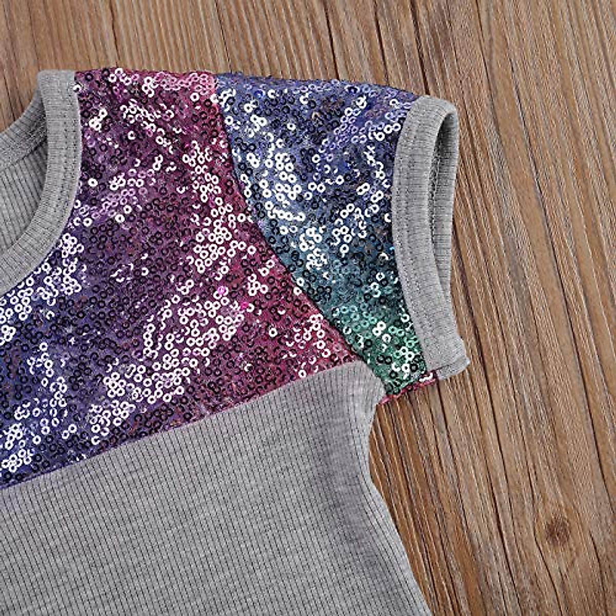 Nie Cuimeiwan Toddler Baby Girl Summer Clothes Sequins Pocket Top T-Shirts Shorts Set Mamas Little Cowgirl Outfit (Style-A Grey, 6-7 Years)